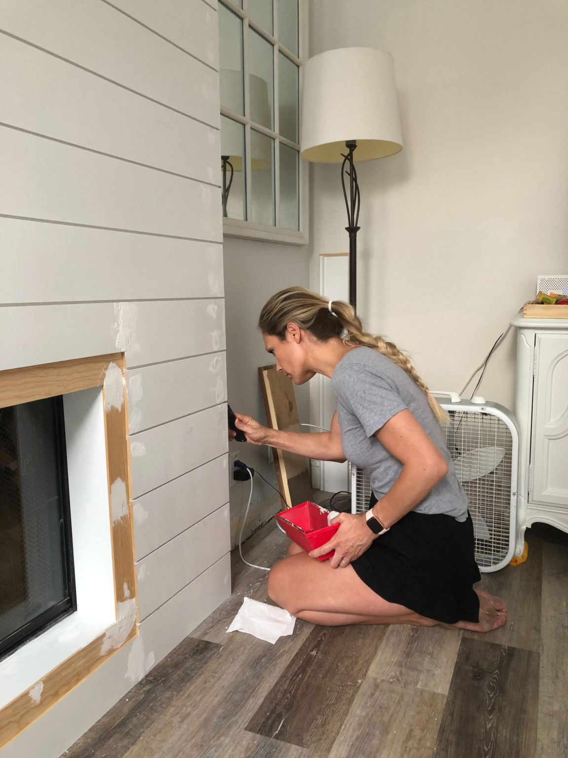 Fireplace remodel with DIY wood mantle.. - BarberellaHome