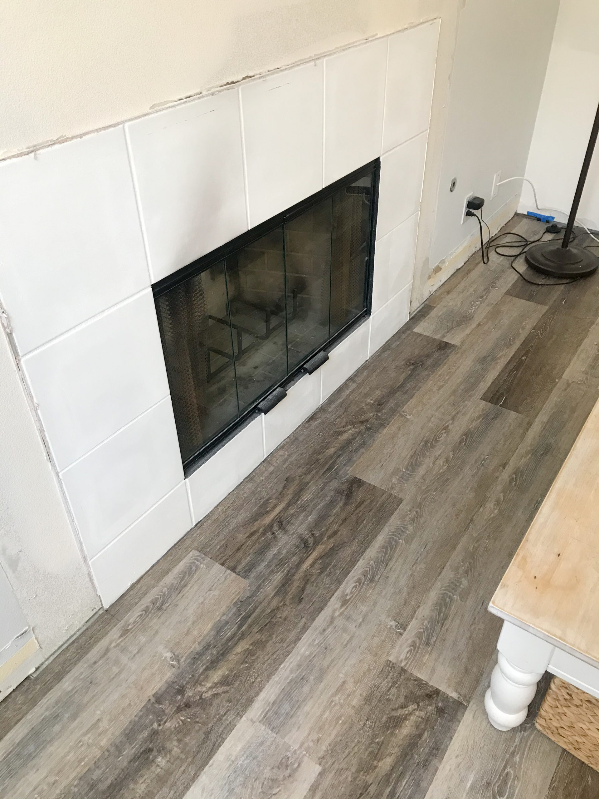 Fireplace remodel with DIY wood mantle.. - BarberellaHome