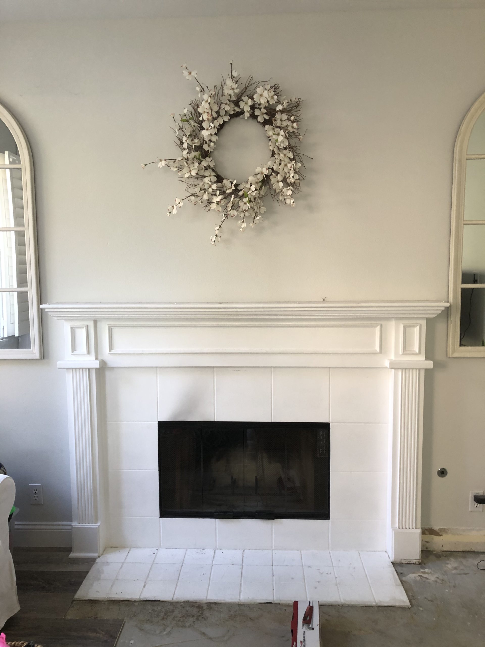 Fireplace remodel with DIY wood mantle.. - BarberellaHome